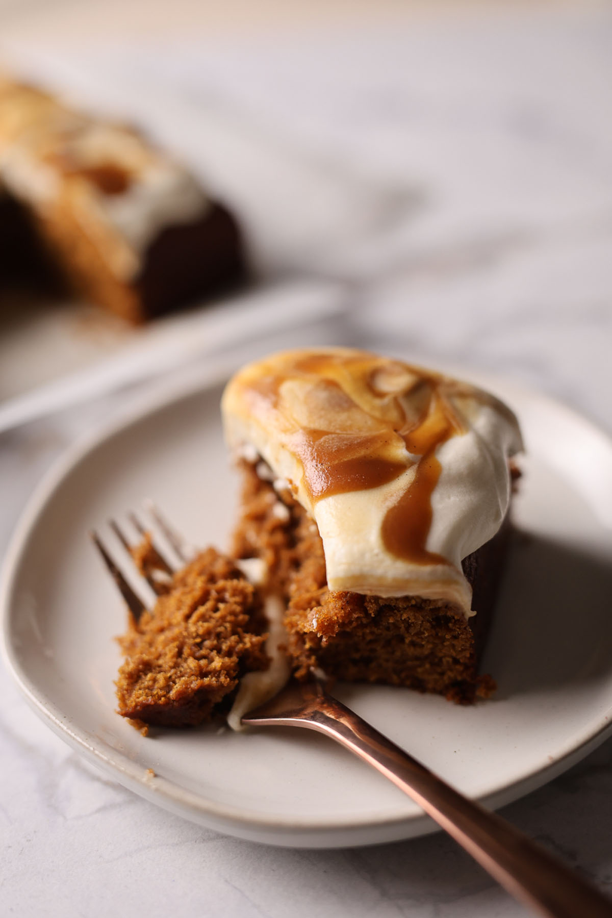 Gingerbread Snack Cake with Cream Cheese Frosting and Salted Caramel ...